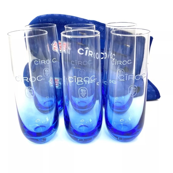 Ciroc Vodka Dining Rare Vtg Lot Of Ciroc Vodka Highball Blue 10oz Glass Cups Nfl Bottle